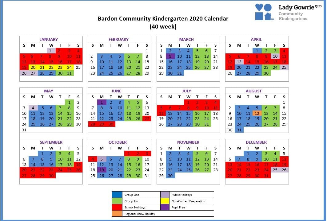 Calendar Overview | Bardon Community Kindy
